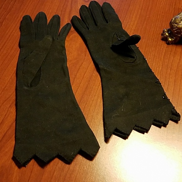 Vintage | Accessories | Vintage Black Fancy Gloves With Beads | Poshmark